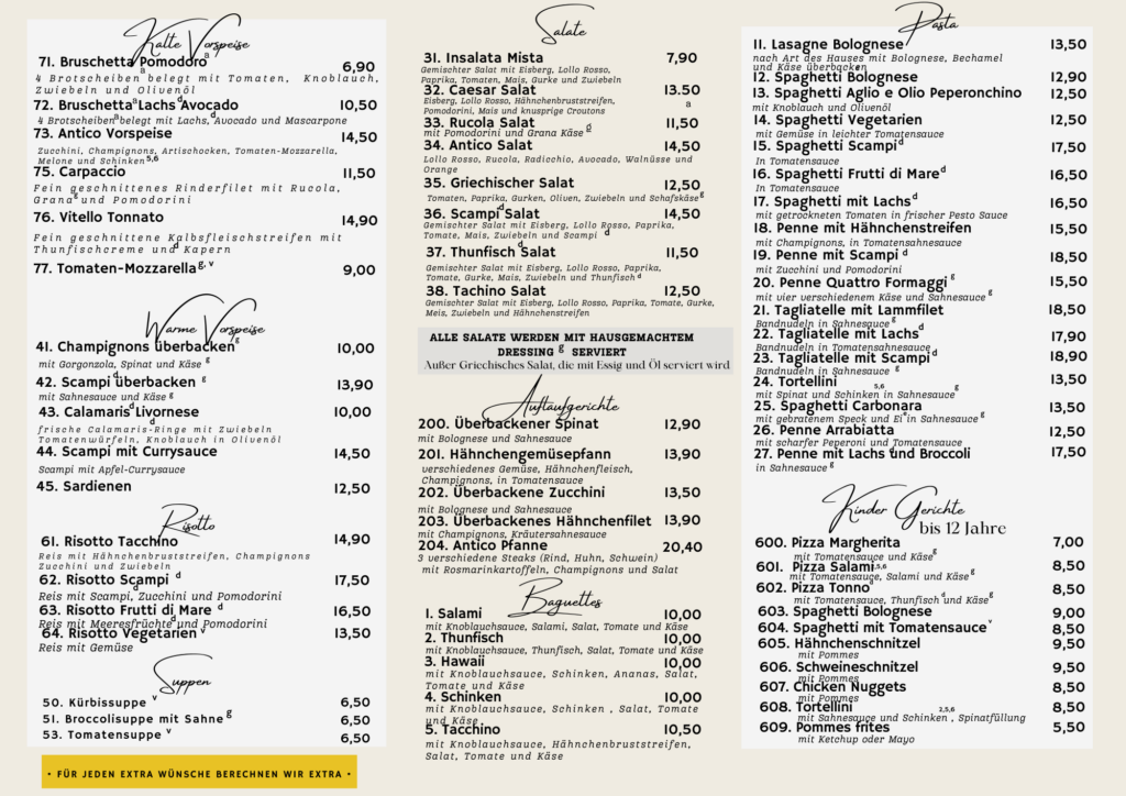 Speisekarte • ANTICO - Restaurant - Café - Bar